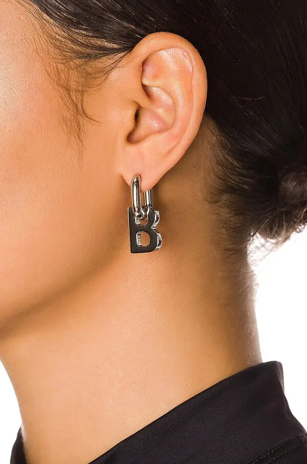 Balenciaga B Chain Xs Earp Earrings - Shiny Silver | Editorialist